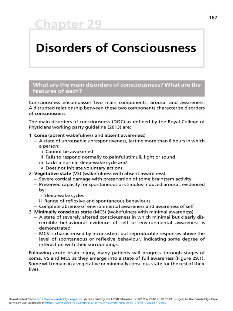 Disorders of Consciousness | PDF | Neurology | Physiology