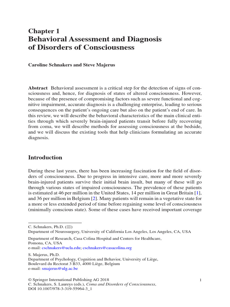 Behavioral Assessment and Diagnosis of Disorders of Consciousness | PDF ...