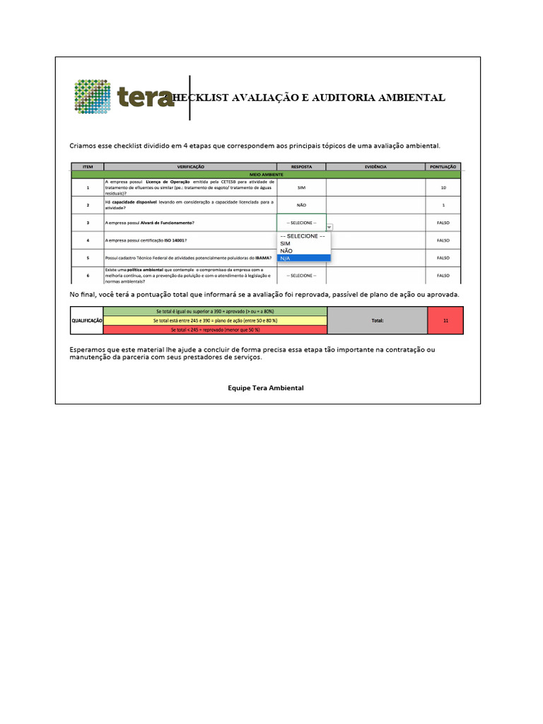 Checklist Auditoria e Avaliação Ambiental | Download grátis PDF ...