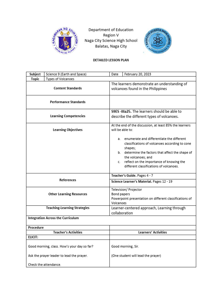 Lesson Plan. Types of Volcanoes | PDF | Volcano | Lava