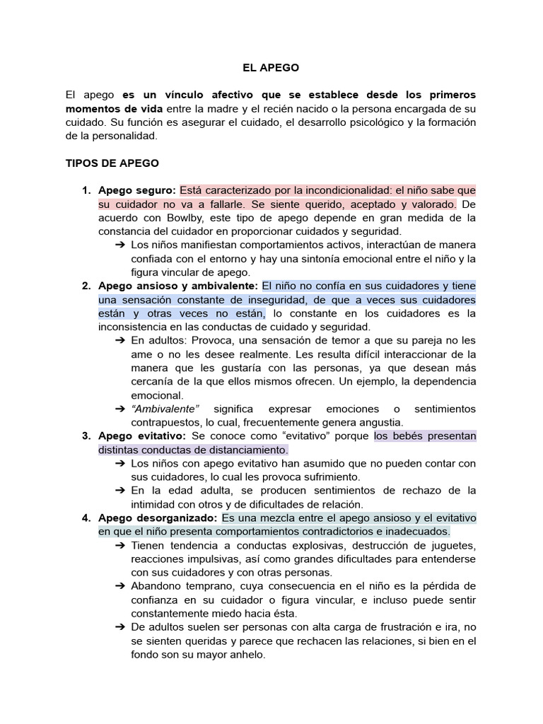 El Apego | PDF | Teoría de apego | Adultos