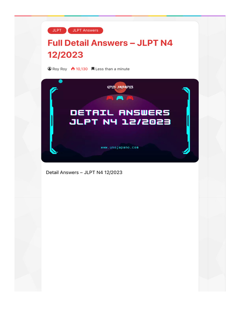 Full Detail Answers - JLPT N4 12-2023 - Uno Japano | PDF