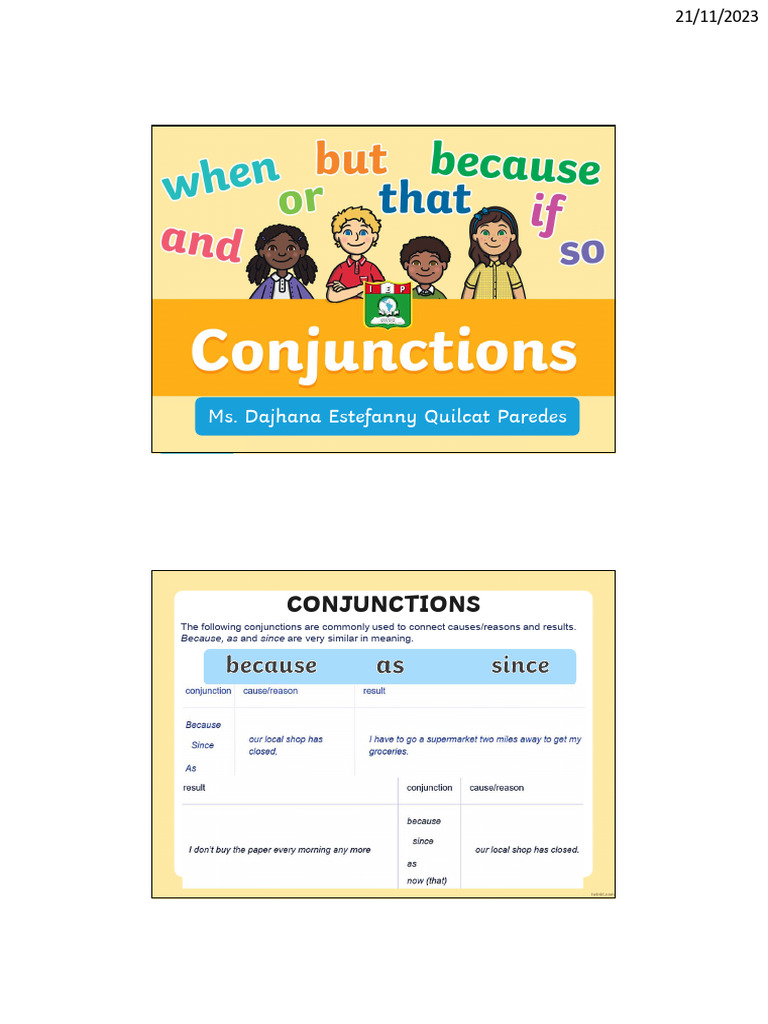 Conjunctions: Ms. Dajhana Estefanny Quilcat Paredes | PDF | Sentence ...