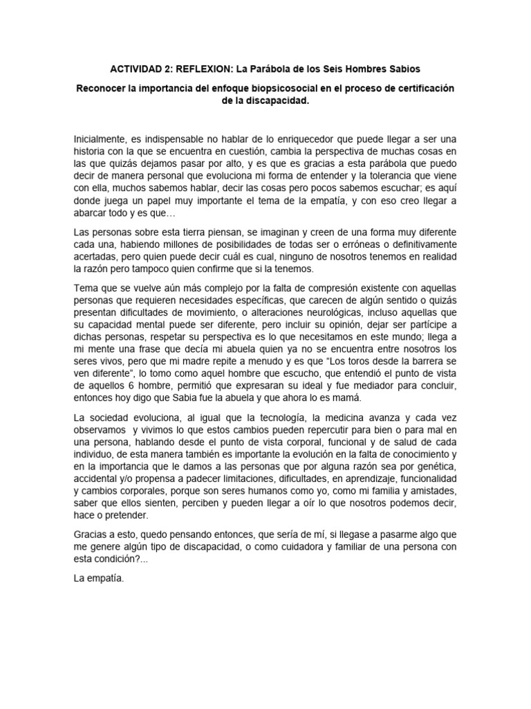 La Parábola De Los Seis Hombres Sabios Pdf Mente Evolución