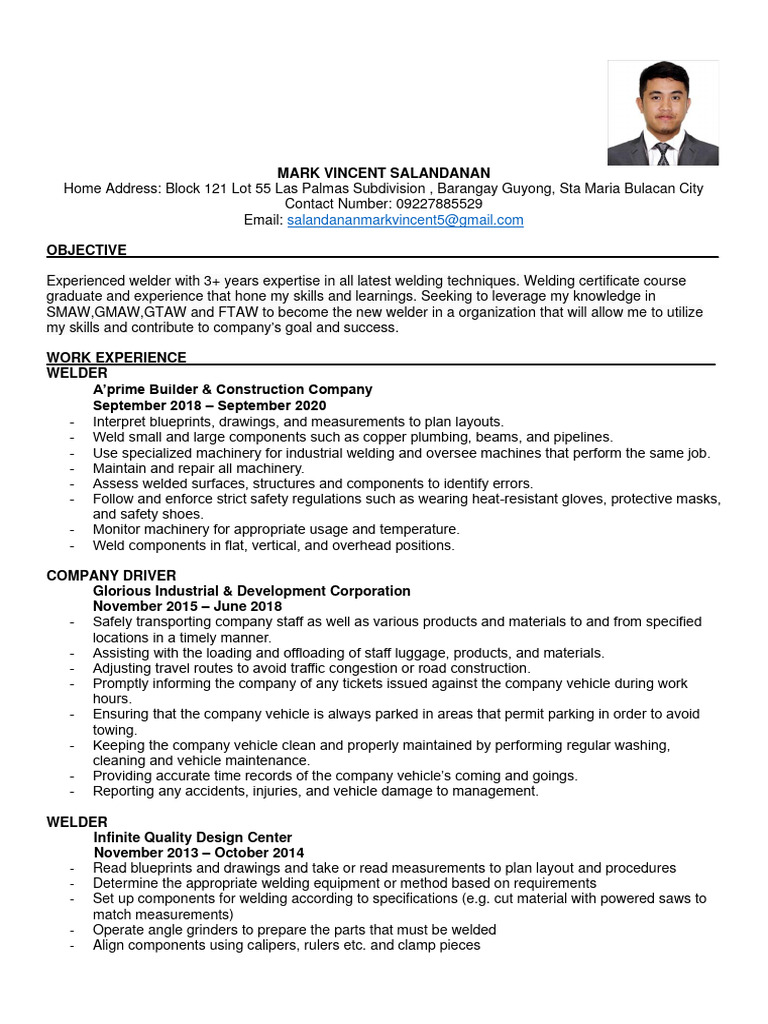 Mark Vincent Salandanan Resume Japan | PDF | Welding | Construction