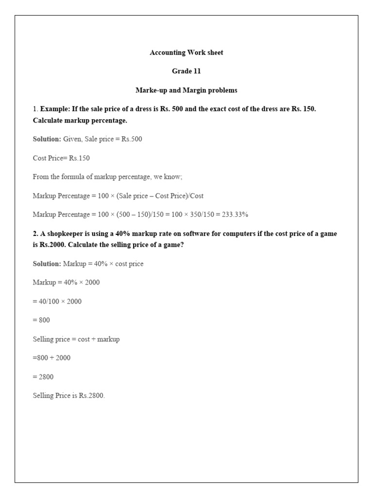 Markup Worksheet Model Answer | PDF