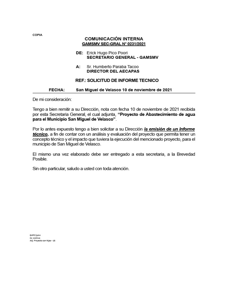 Solicitud de Informe Tecnico Aecapas | PDF