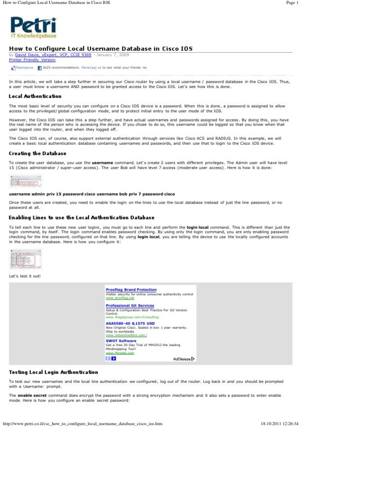 How To Configure Local Username Database In Cisco Ios Password User Computing