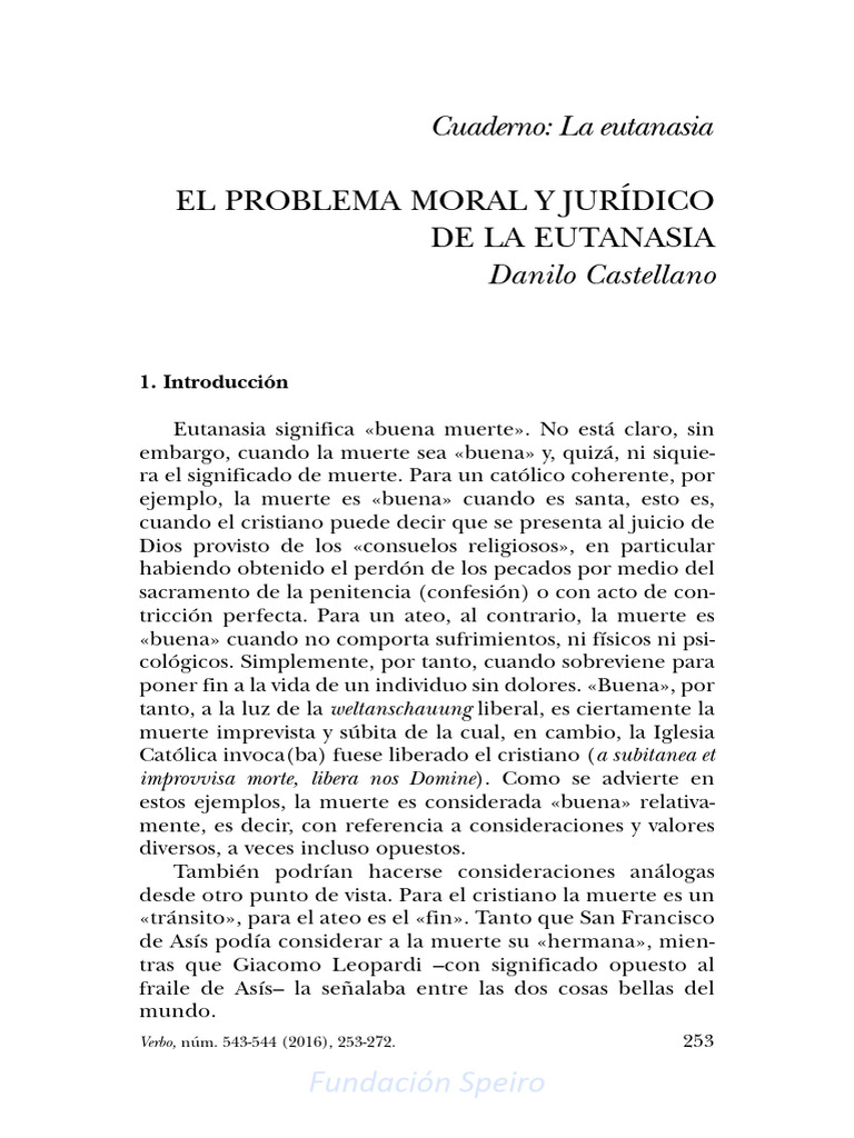 El Problema Moral y Jurídico de La Eutanasia (Danilo Castellano) | PDF ...