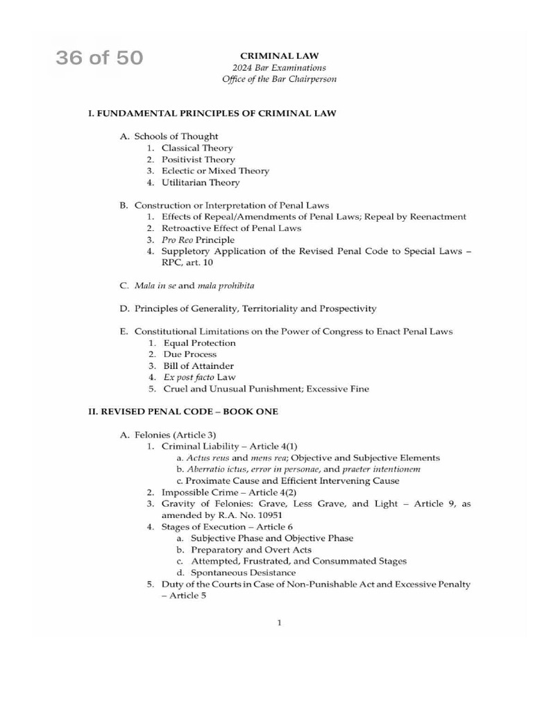2024 Bar Syllabus Criminal Law | PDF