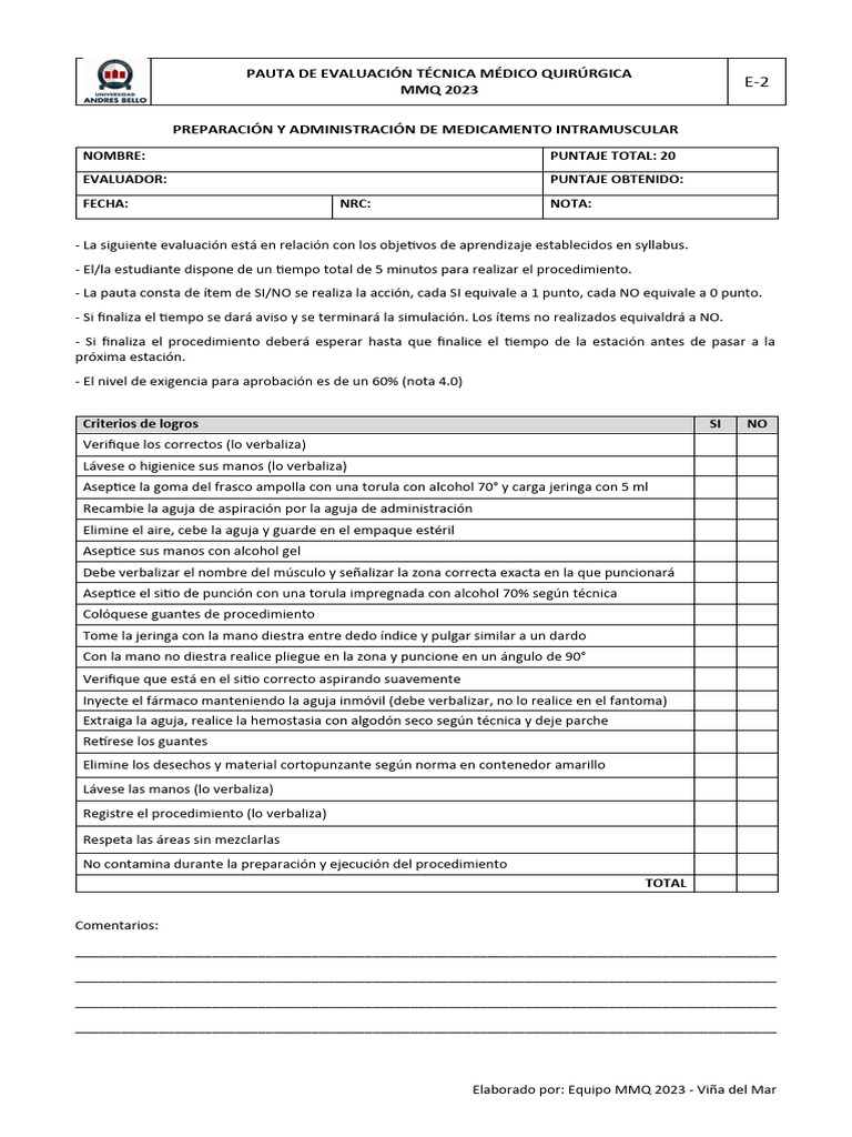 PAUTA MMQ - ESTACION 2 - Prep - Adm Medicamento IM 2023 | Descargar ...
