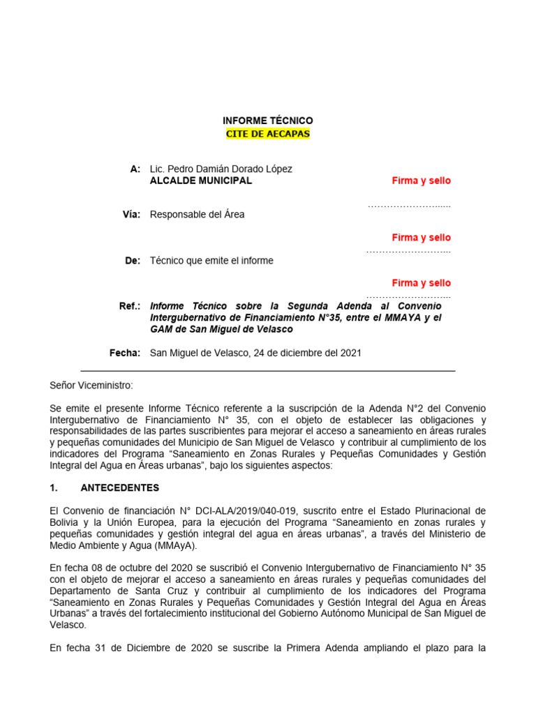 Informe Tecnico Acaps | PDF | Saneamiento | Agua