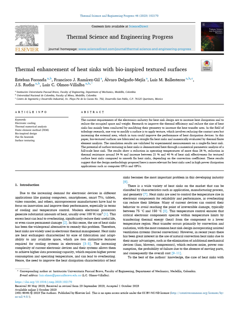 Thermal Enhancement of Heat Sinks With Bio-Inspired Textured Surfaces ...