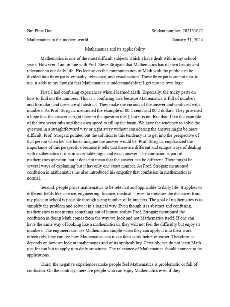 reflection on mathematic | PDF | Mathematics | Thought