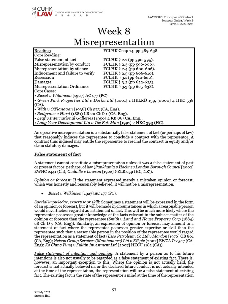 8 Misrepresentation | PDF | Misrepresentation | Private Law