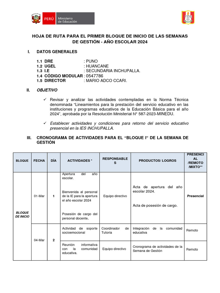 Hoja de Ruta para El Primer Bloque de Inicio de Las Semanas de Gestión | PDF