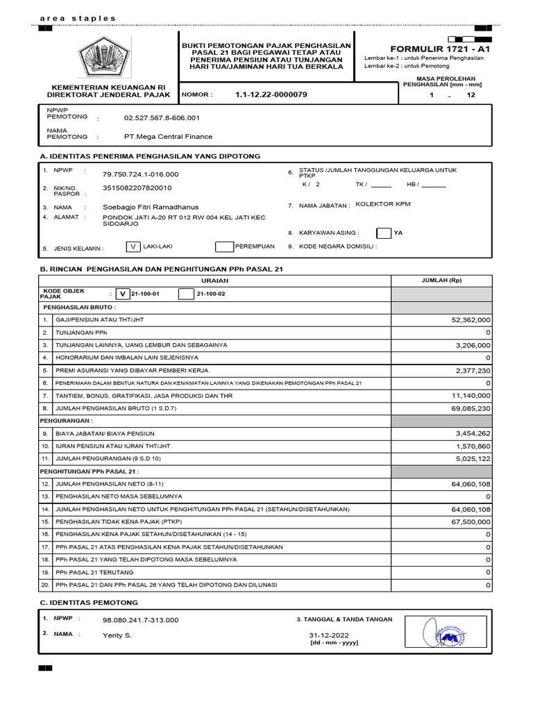 FORMULIR 1721 - A1: Area Staples | PDF