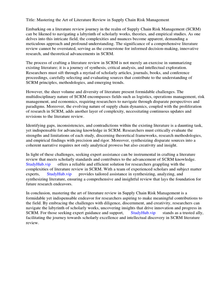 Supply Chain Risk Management Literature Review Future Research | PDF ...