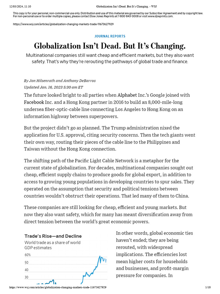 Globalization Isn't Dead. But It's Changing. - WSJ | PDF | China ...