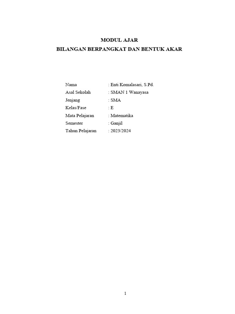 Modul Ajar Matematika - Modul Ajar Bilangan Berpangkat Dan Bentuk Akar ...