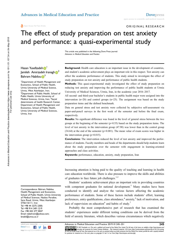 Study Preparation's Impact on Test Anxiety | PDF | Anxiety | Public Health