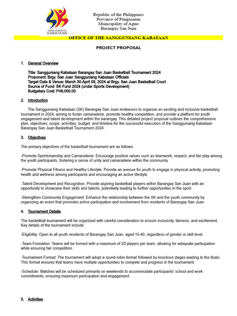 Basketball Tournament Project Proposal | PDF | Tournament