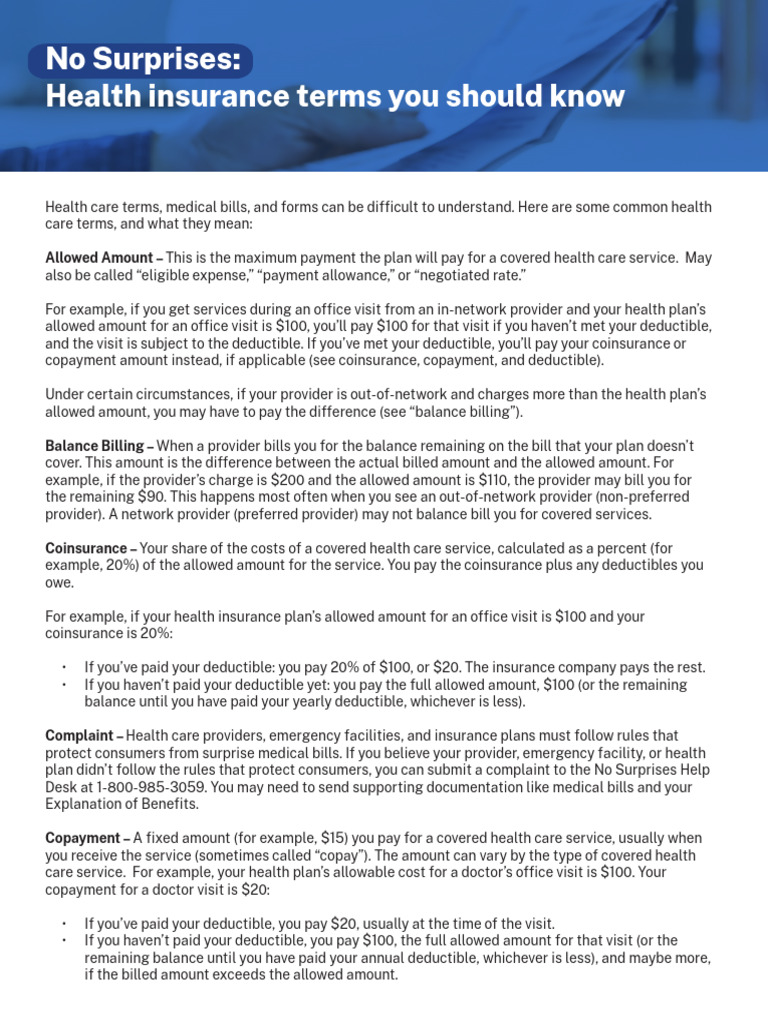 NoSurpriseActFactsheet-Health Insurance Terms You Should Know - 508C | PDF | Deductible | Insurance