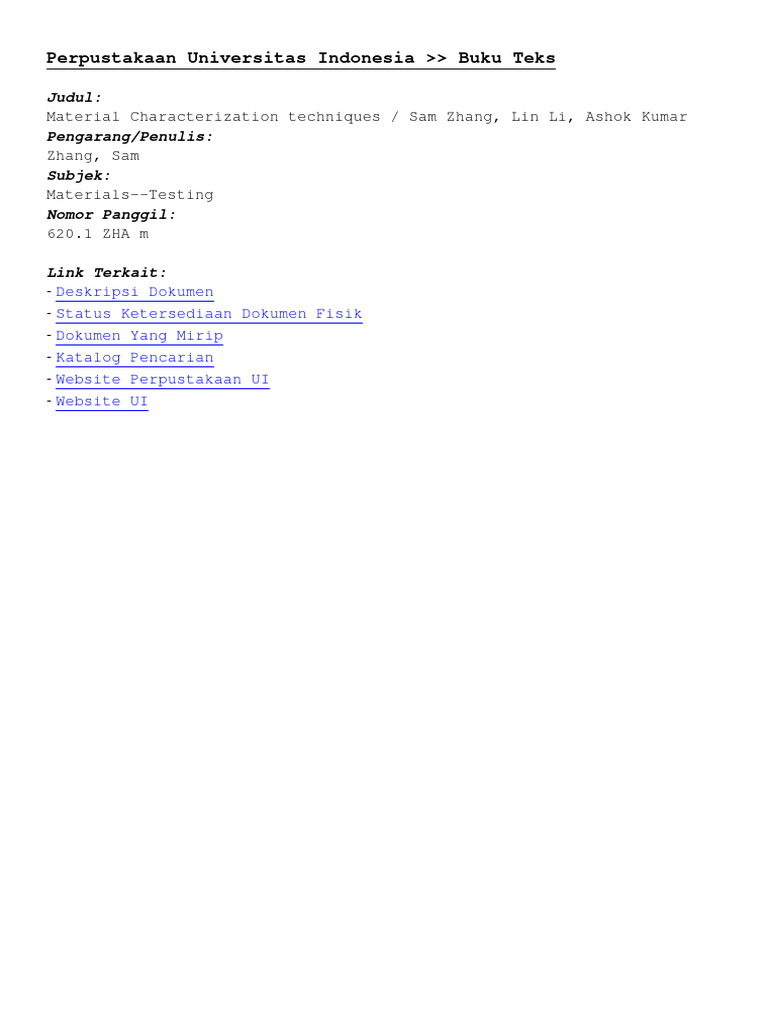 Sam Zhang, Lin Li, Ashok Kumar - Material Characterization Techniques ...