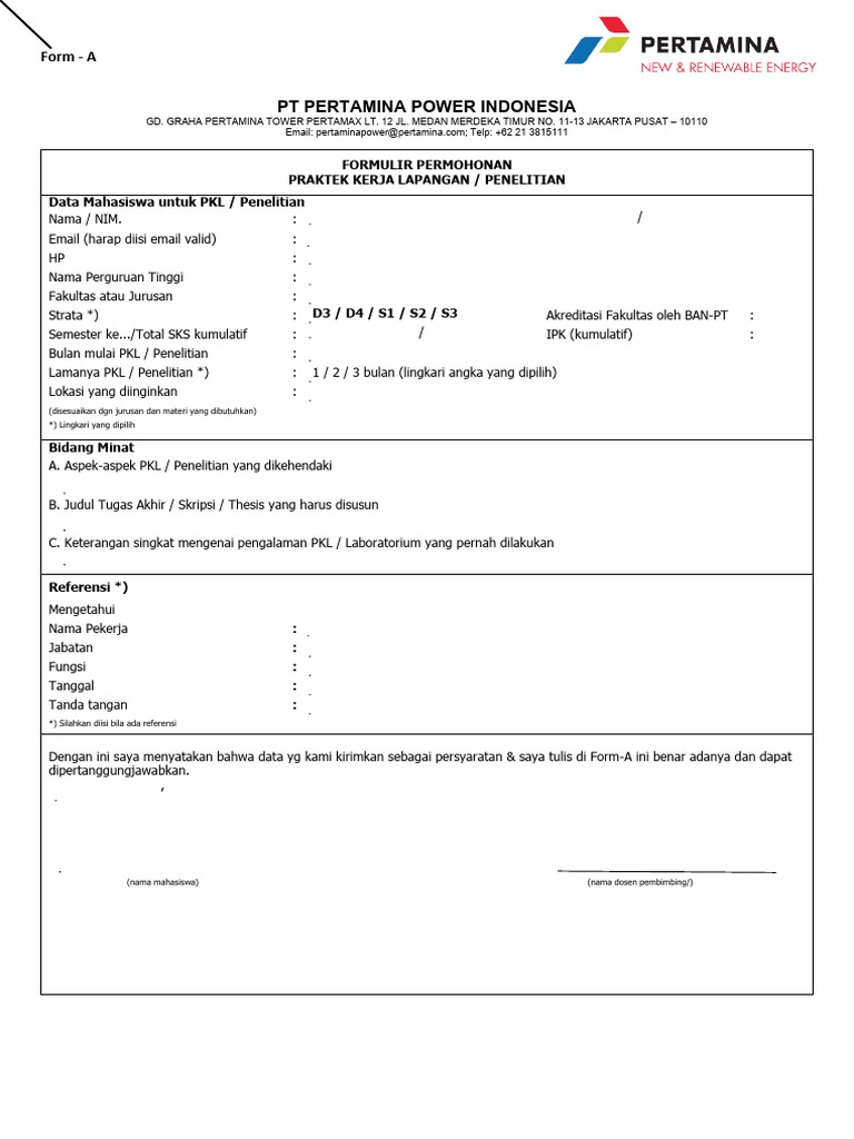 Formulir Permohonan PKL - PPI | PDF