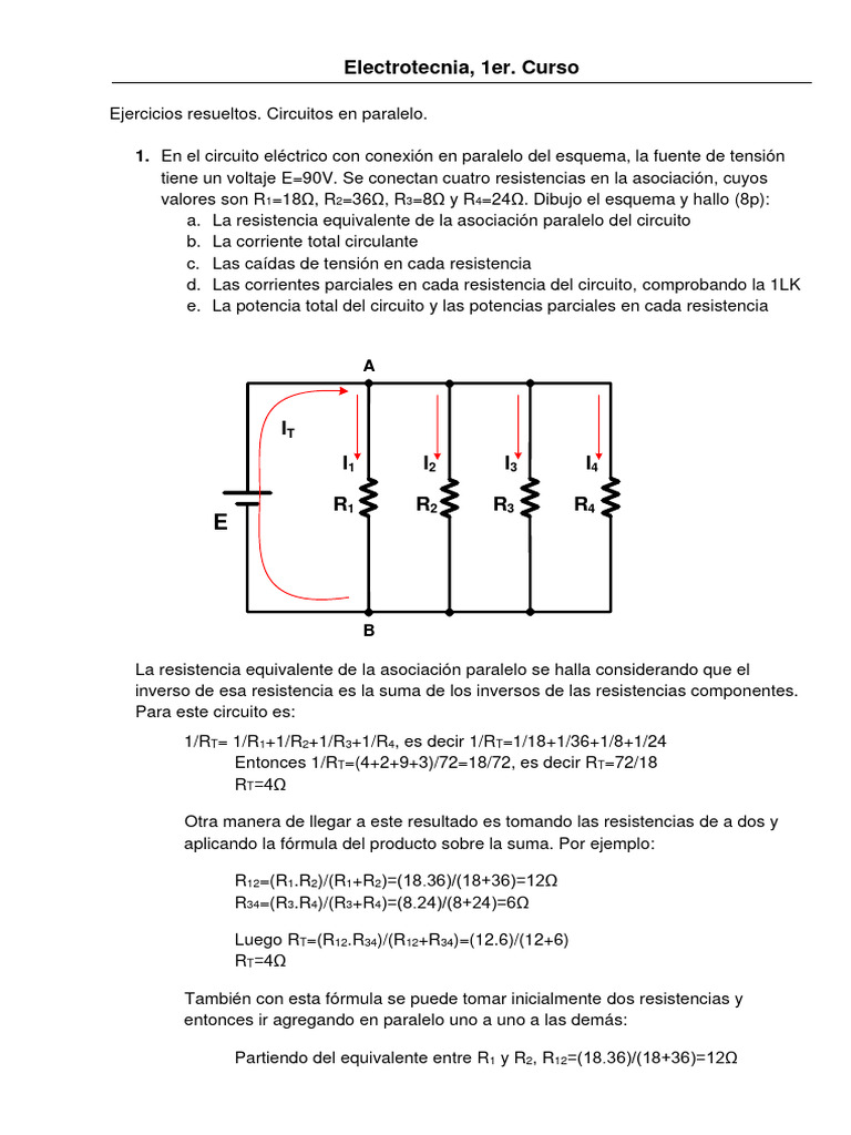 Ejercicios Resueltos, Circuito Paralelo | PDF | Resistencia Eléctrica y Conductancia | Red eléctrica