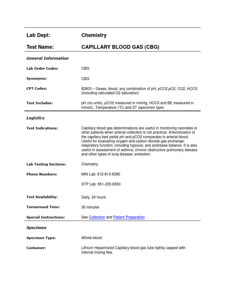 Capillary Blood Gas (CBG) | PDF | Blood | Medical Specialties