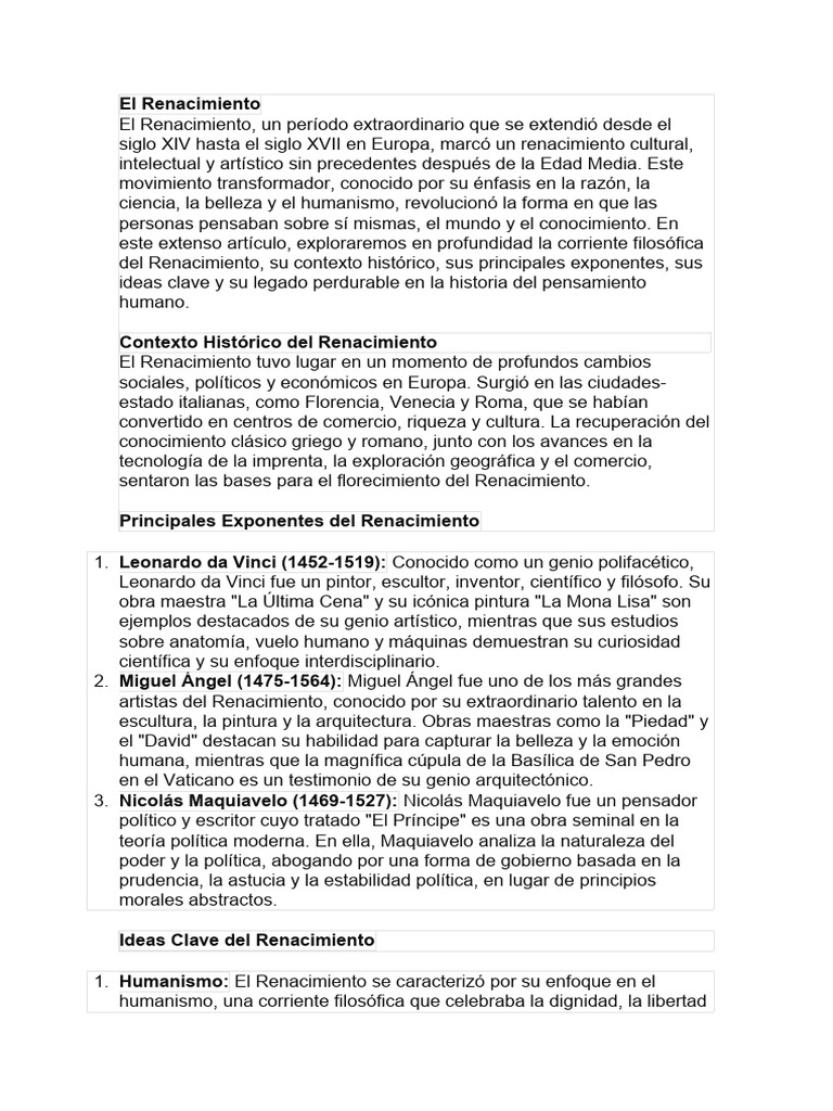 El Renacimiento | PDF | Renacimiento | Miguel Ángel