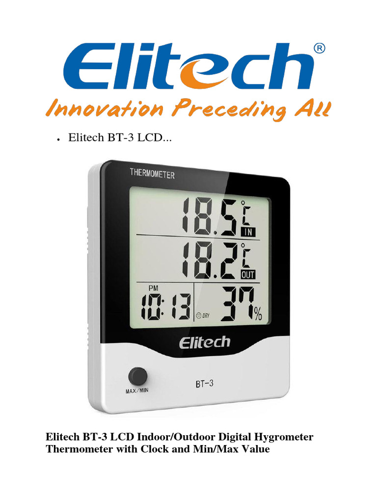 Elitech BT-3 ThermoHygrometer | PDF | Technology & Engineering
