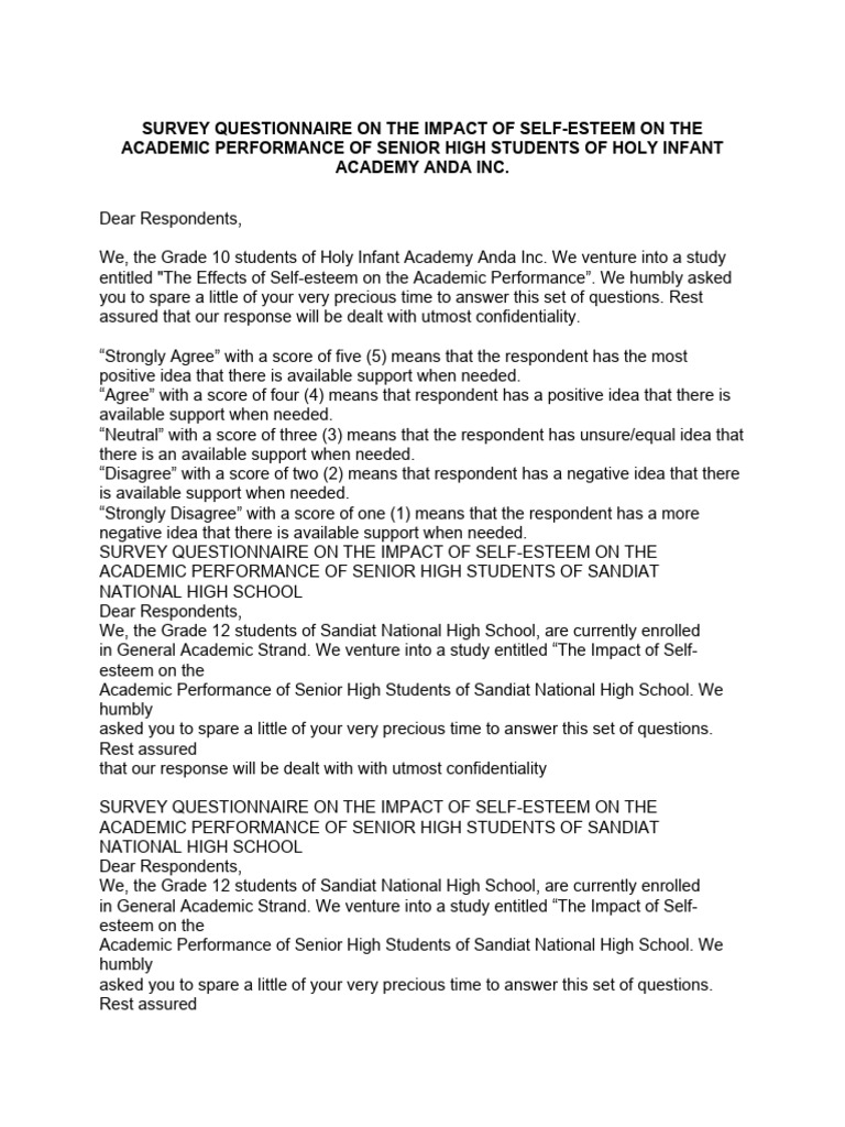 Questionnaire Pdf Self Esteem Social Psychology