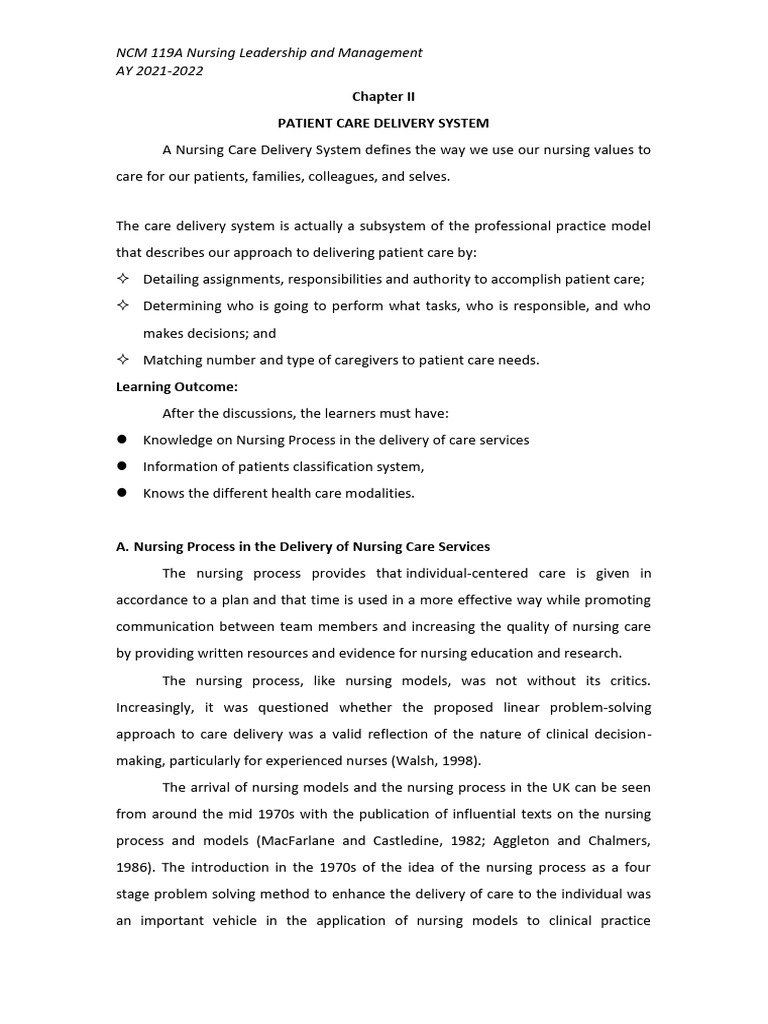 Nursing Care Delivery Models Overview | PDF | Nursing | Health Care