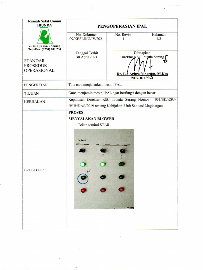 SPO Pengoperasian IPAL | PDF
