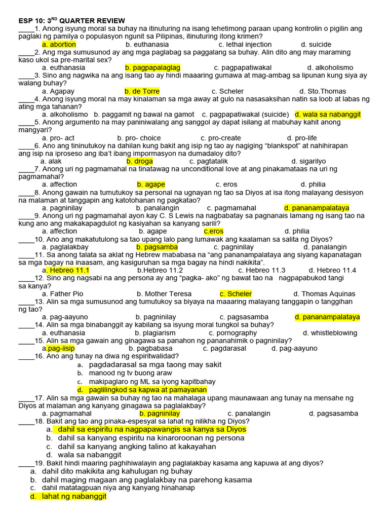 ESP 3rd Quarter REVIEW | PDF