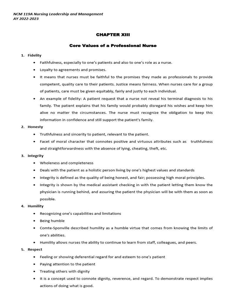 Core Values of Professional Nursing | PDF | Nursing | Autonomy