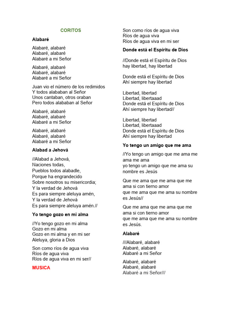 Letras de Coritos Cristianos | PDF | Religión y espiritualidad