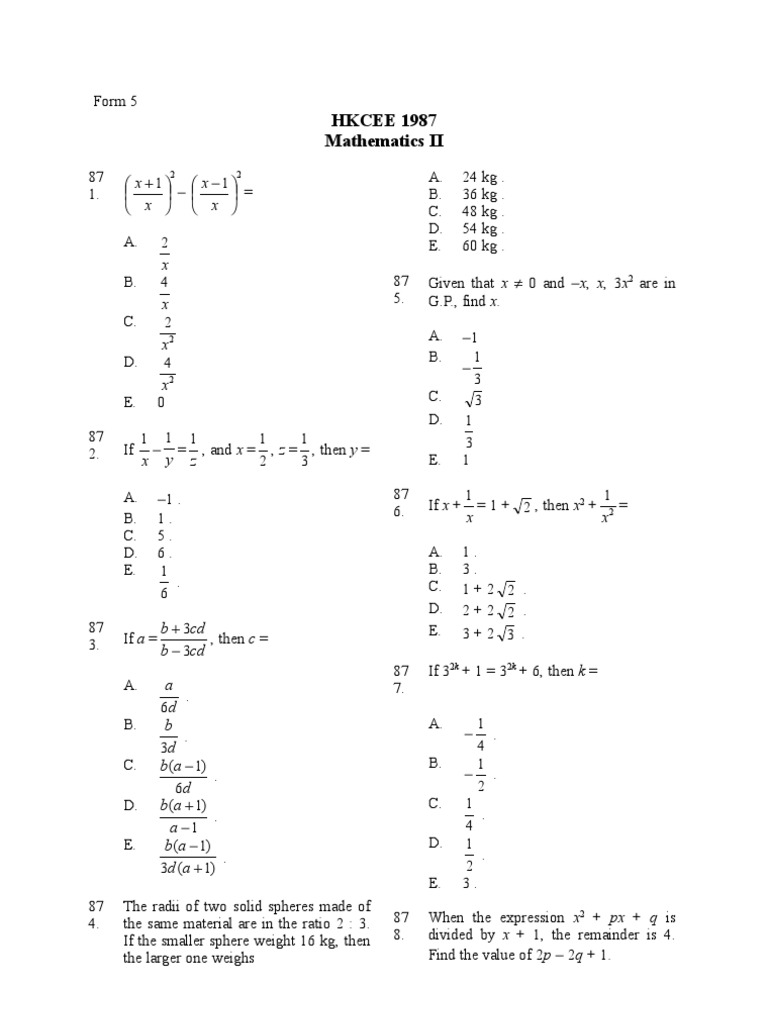 Mathematics 1987 Paper 2 | Download Free PDF | Area | Angle