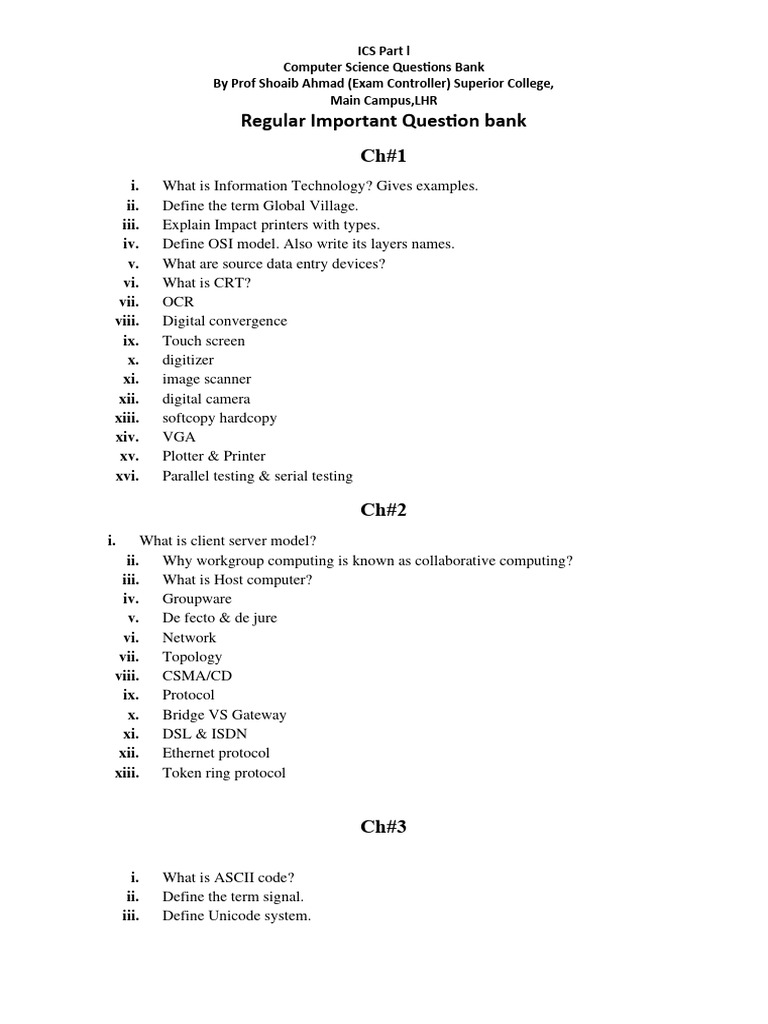 Computer Important Question Bank ch1 To 5 Part 1 | PDF | Network ...