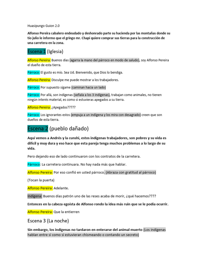 Huasipungo Guion 2 | PDF | Clásicos