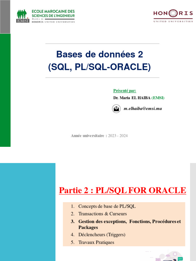 PL/SQL Avancé pour Oracle | PDF | PL/SQL | SQL