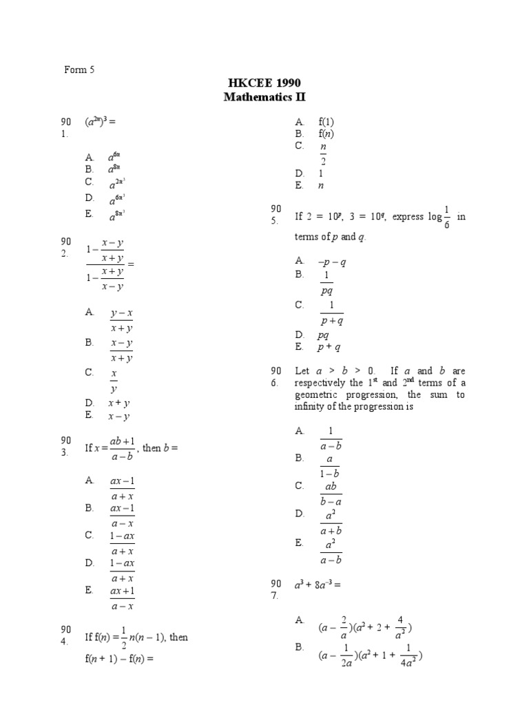 Mathematics 1990 Paper 2 Answer | PDF | Angle | Volume