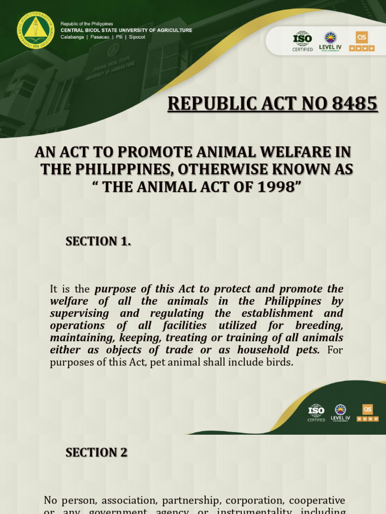 Ra 8485 | PDF | Cruelty To Animals | Animal Welfare