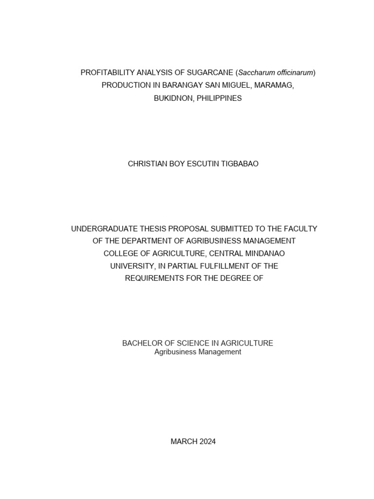 Profitability Analysis of Sugarcane Production in Maramag, Bukidnon | PDF | Sugarcane | Profit ...