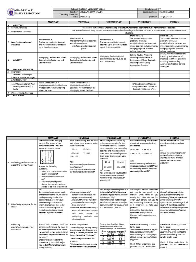 MATH DLL | PDF | Multiplication | Learning