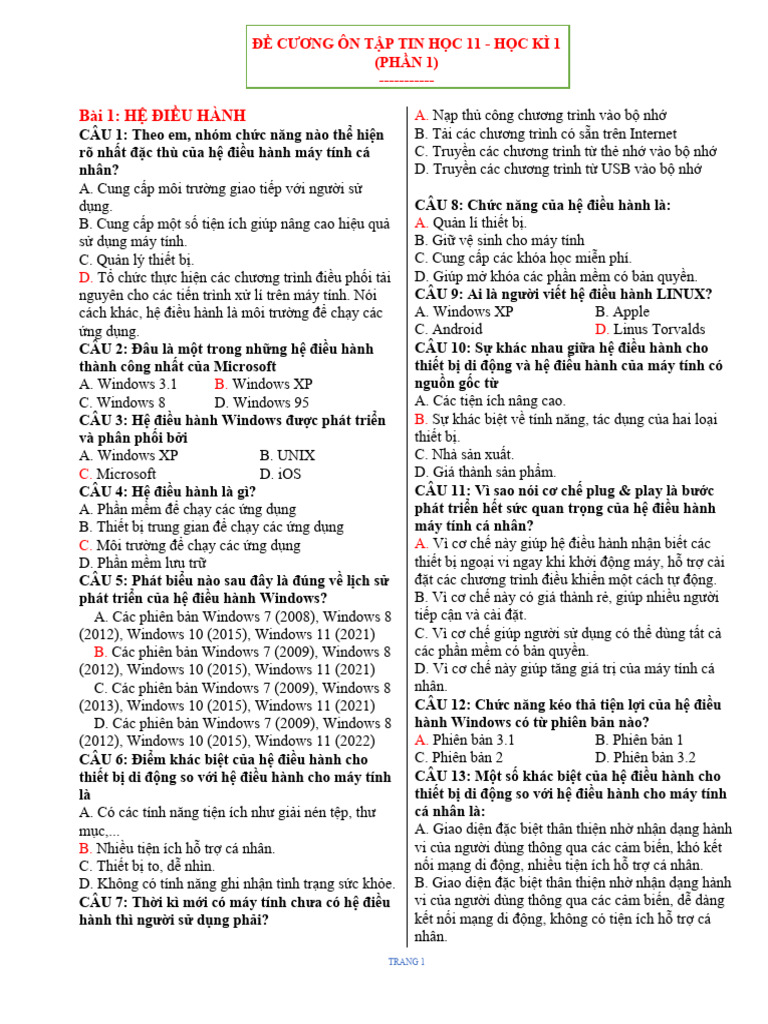 De Cuong Khoi 11-HK1 (P1) | PDF