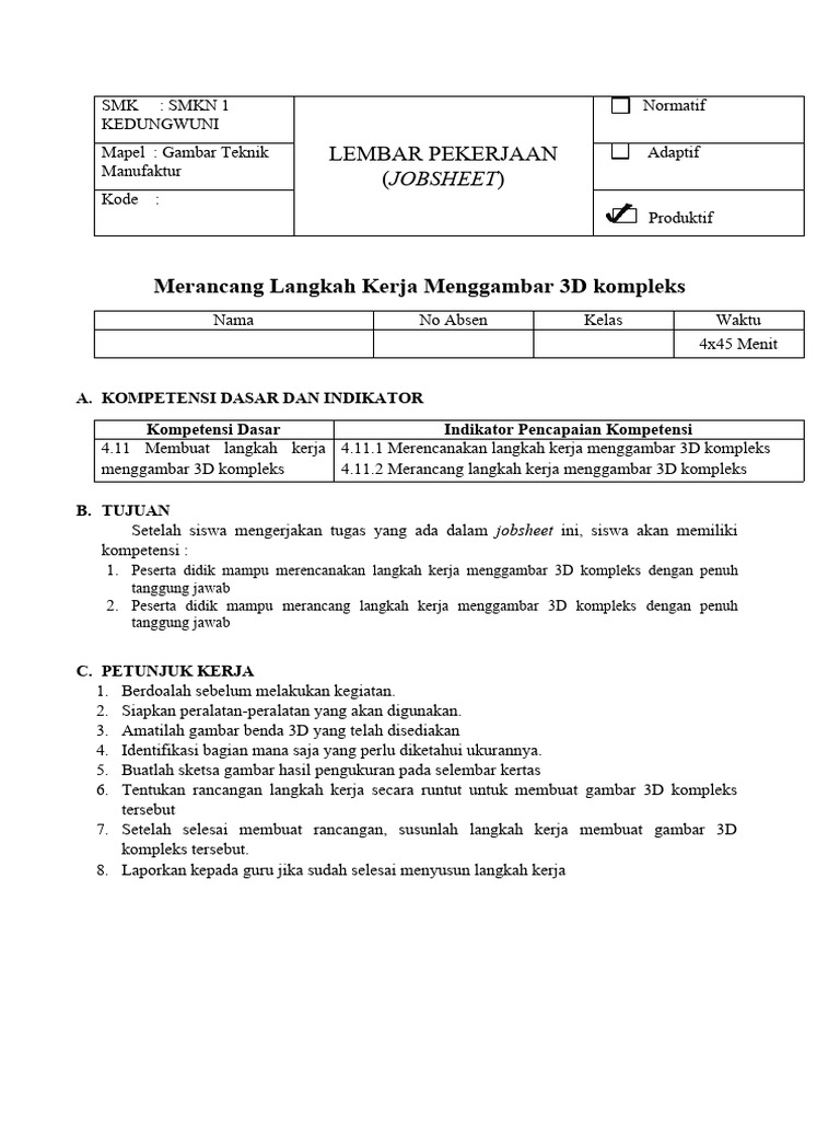 Jobsheet Gambar 3D Kompleks SMK | PDF