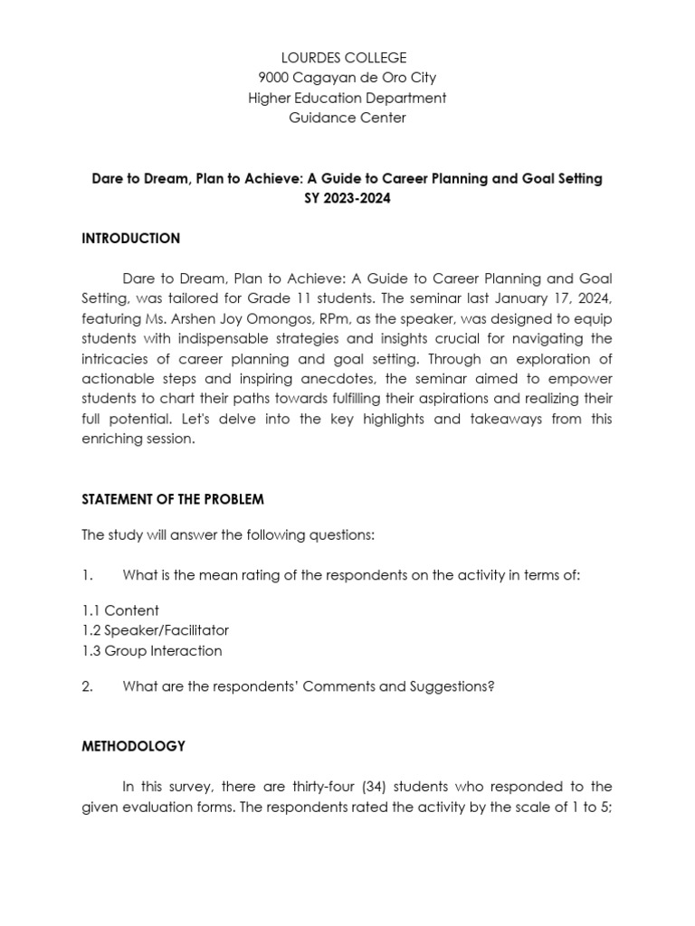 Dare To Dream, Plan To Achieve - A Guide To Career Planning and Goal Setting | PDF | Facilitator ...